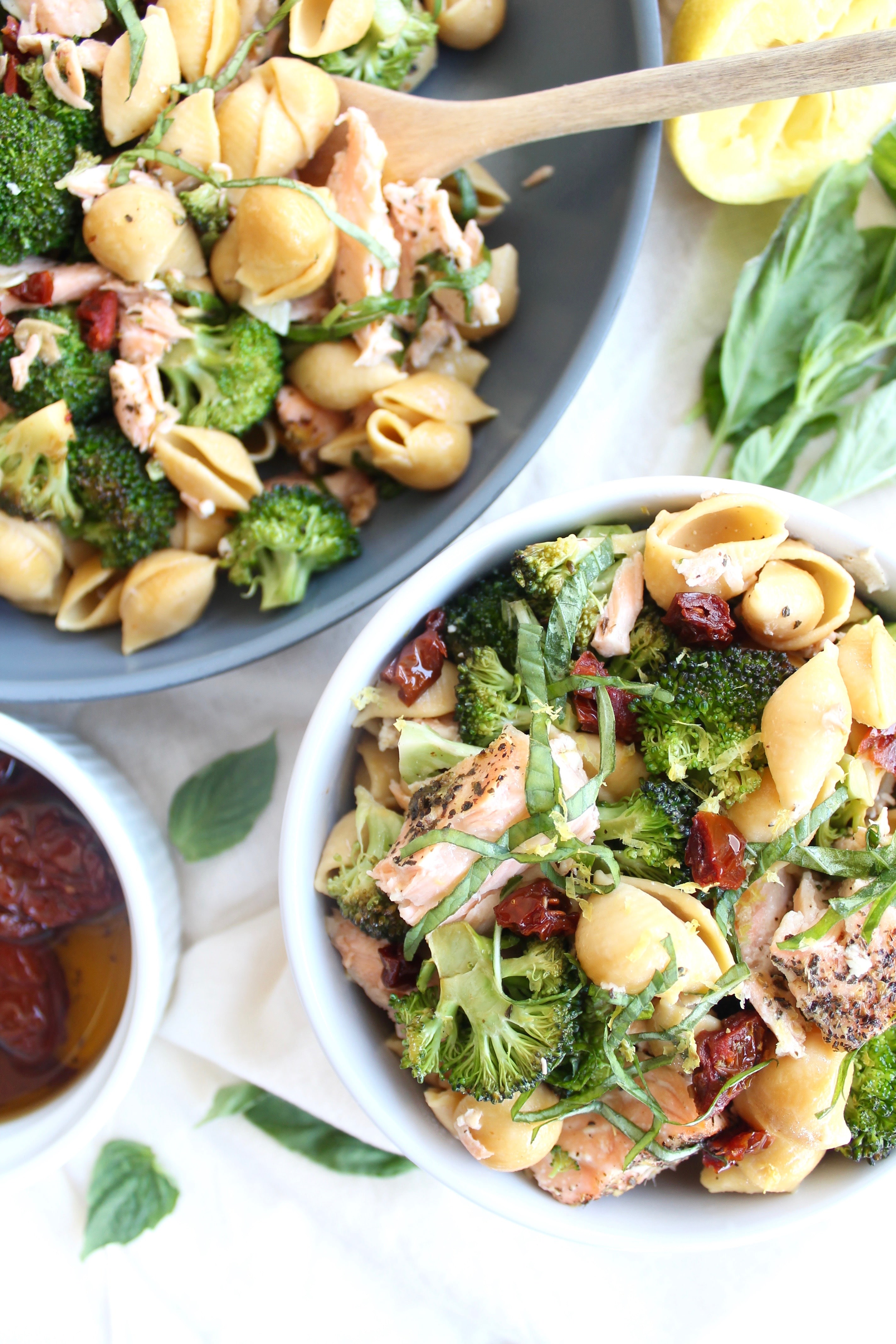 Salmon Broccoli And Lemon Chickpea Pasta With Sundried Tomatoes And Basil Spices In My DNA salmon-broccoli-and-lemon-chickpea-pasta-with-sundried-tomatoes-and-basil-spices-in-my-dna