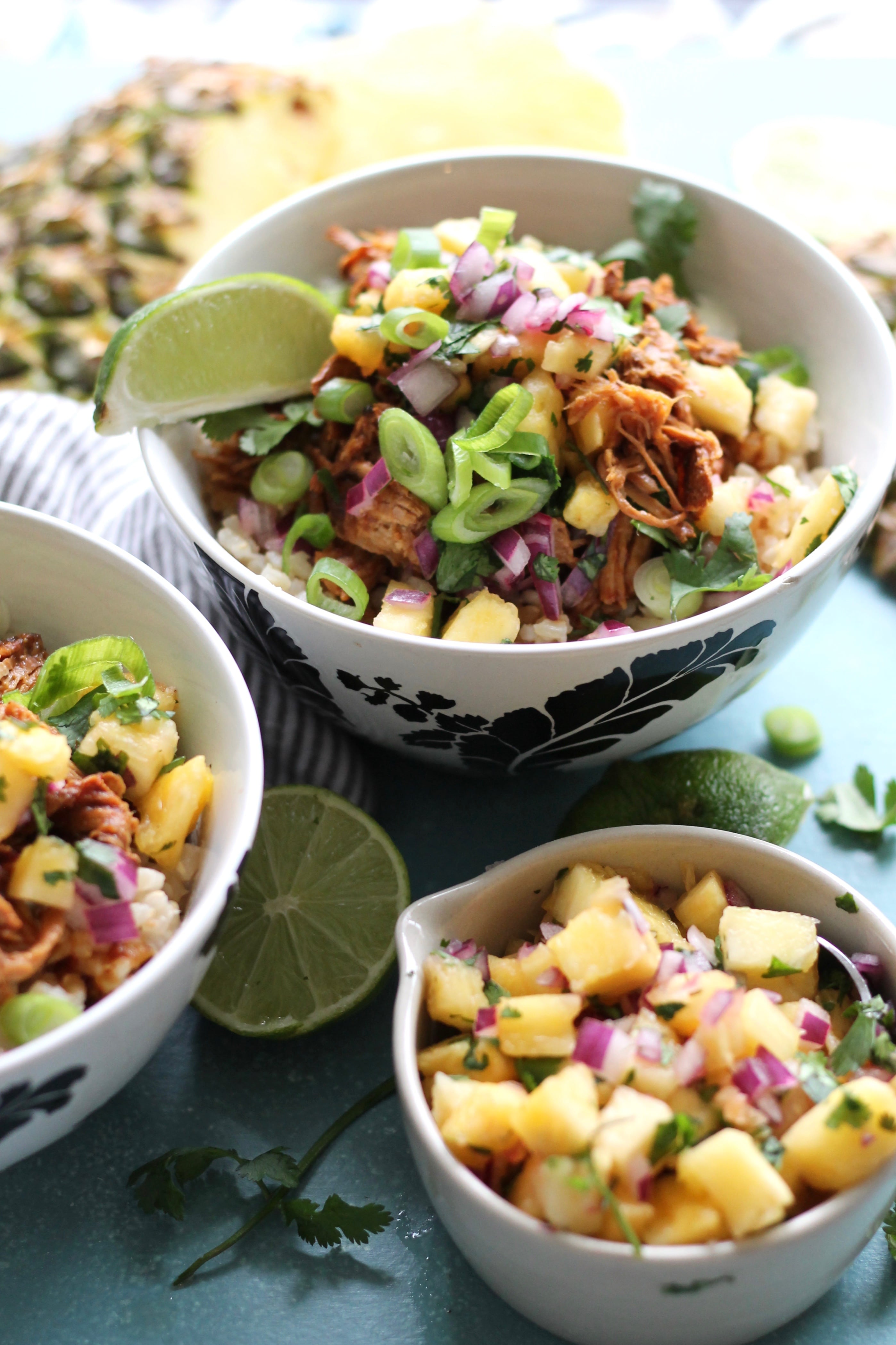 Hawaiian Pulled Pork Rice Bowls With Pineapple Salsa