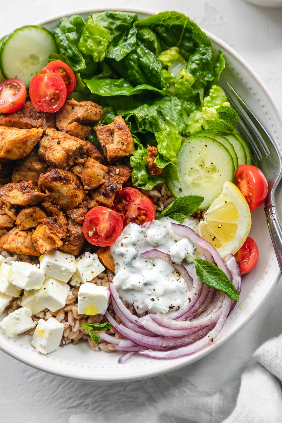 Chicken Shawarma Bowls with Quick Tzatziki Sauce