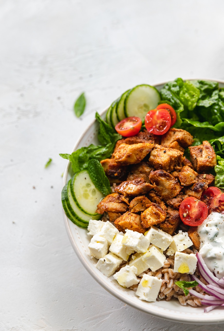 Chicken Shawarma Bowls with Quick Tzatziki Sauce